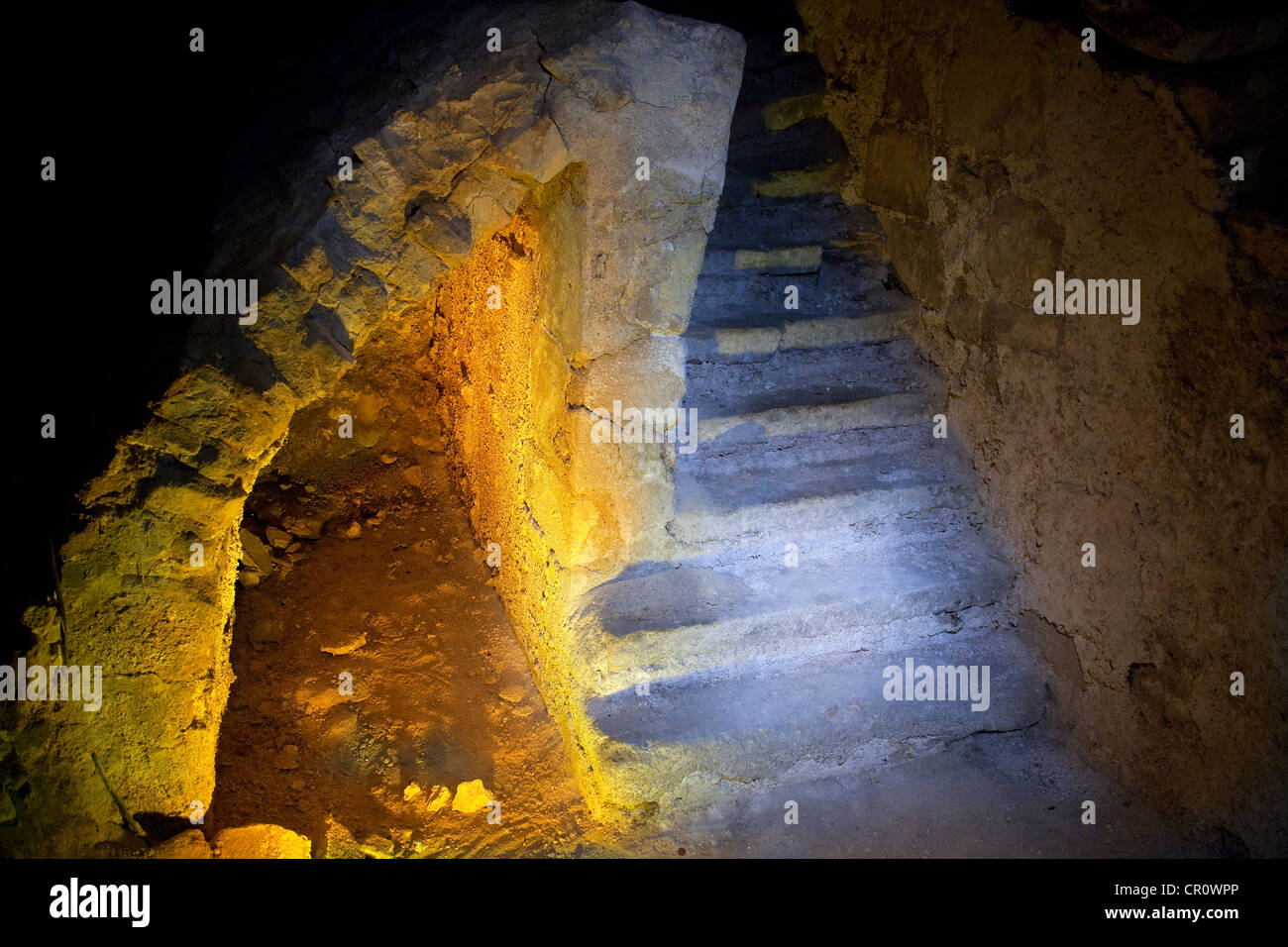 France, Paris, crypt of parvis Notre-Dame-de-Paris, staircase of maison ...
