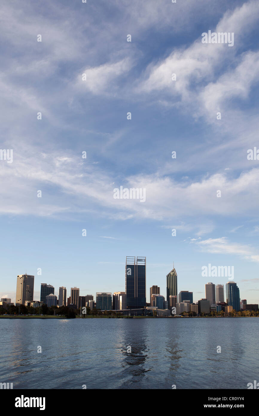 Perth skyline at night seen across from Swan River. Western Australia ...