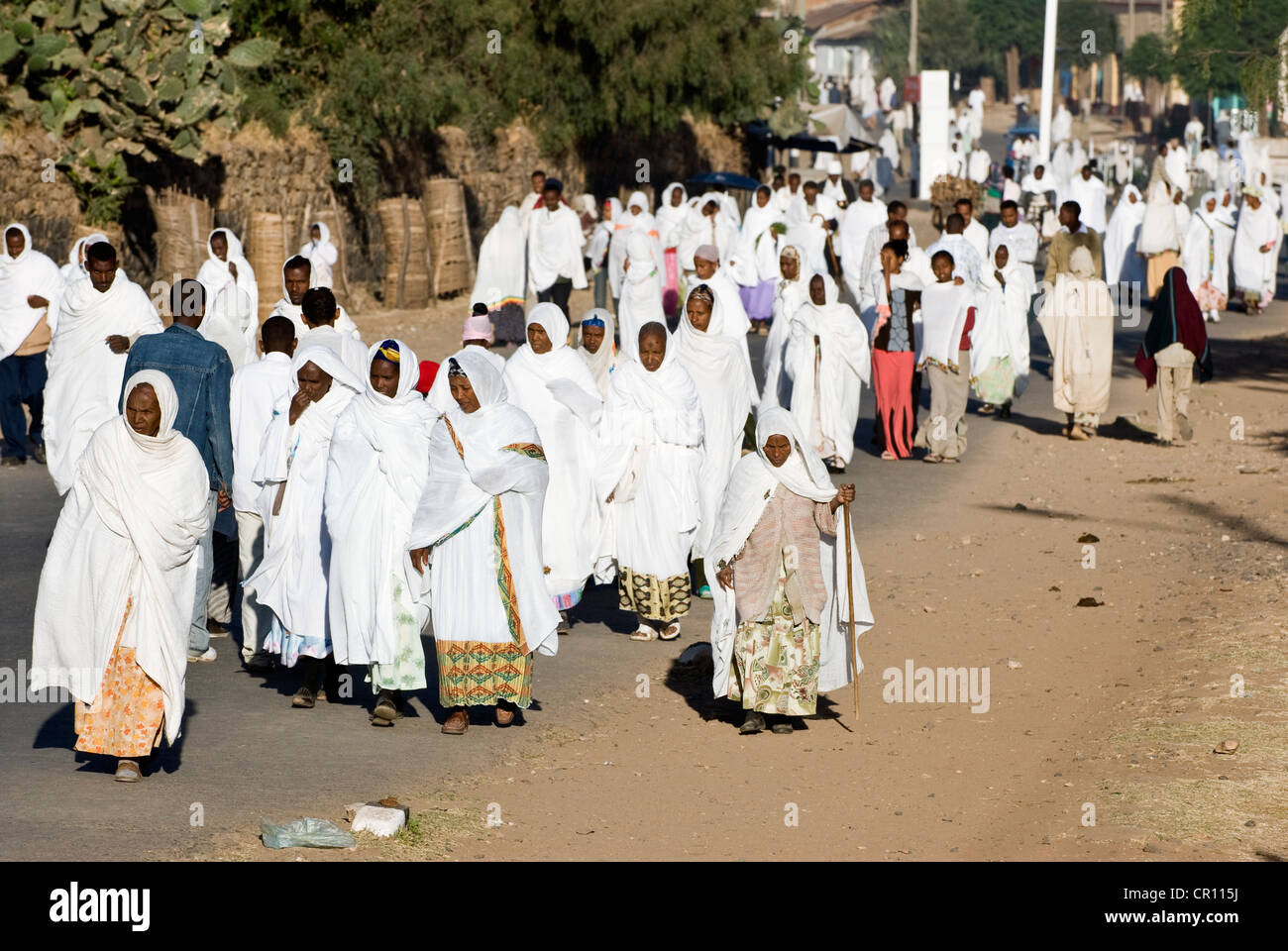 Ethiopia, Tigray Region, city of Axum, coming back from mass on Sunday ...