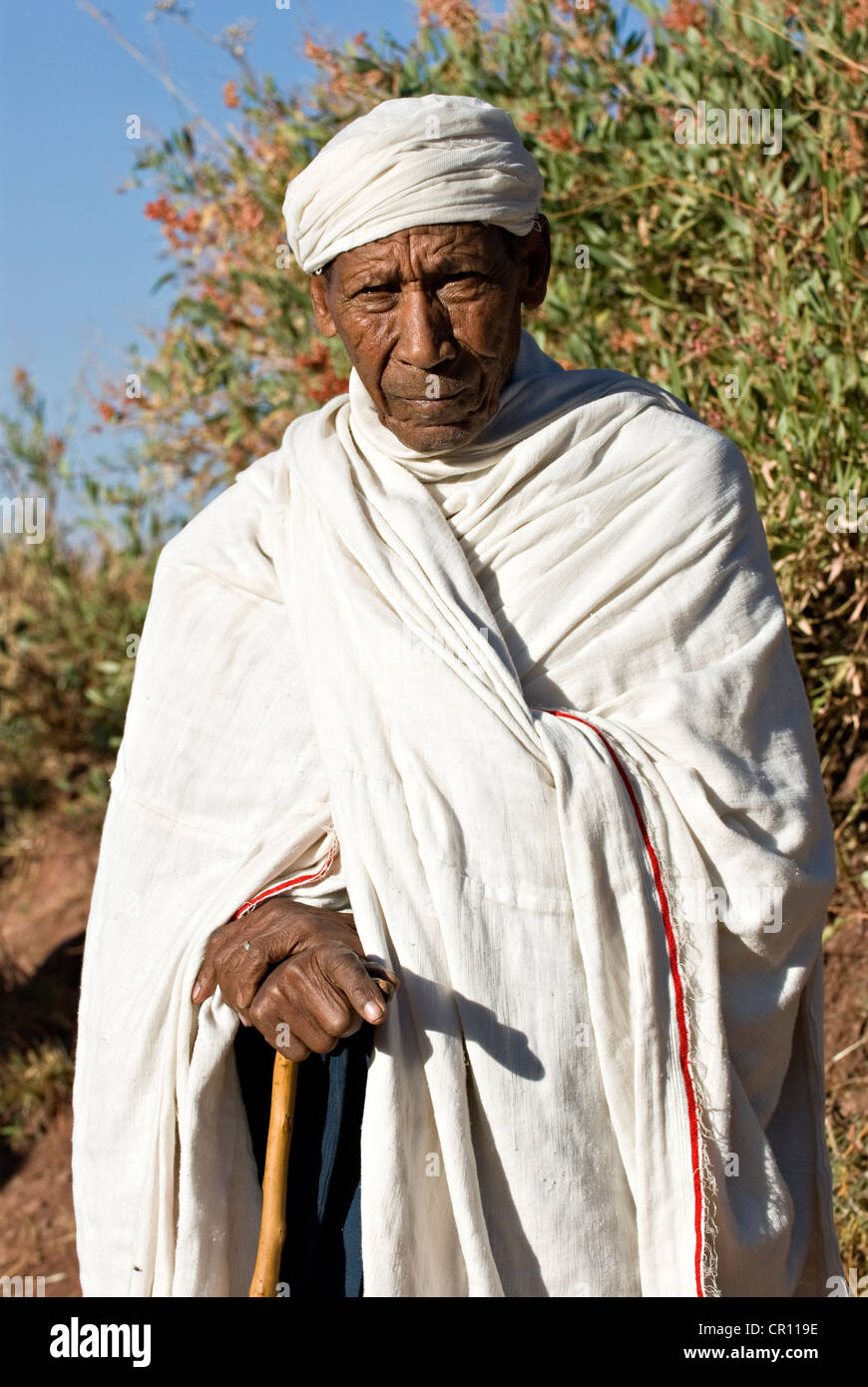 Ethiopia, Amhara Region, Lalibela, pilgrim at Bet Gabriel Rafael Church ...