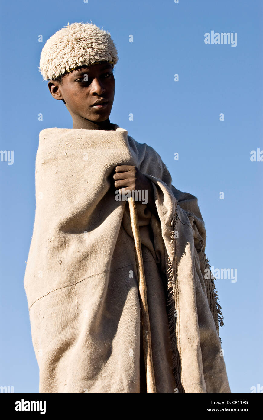 Ethiopia, Amhara Region, Lalibela, pilgrim at Bet Gabriel Rafael Church ...