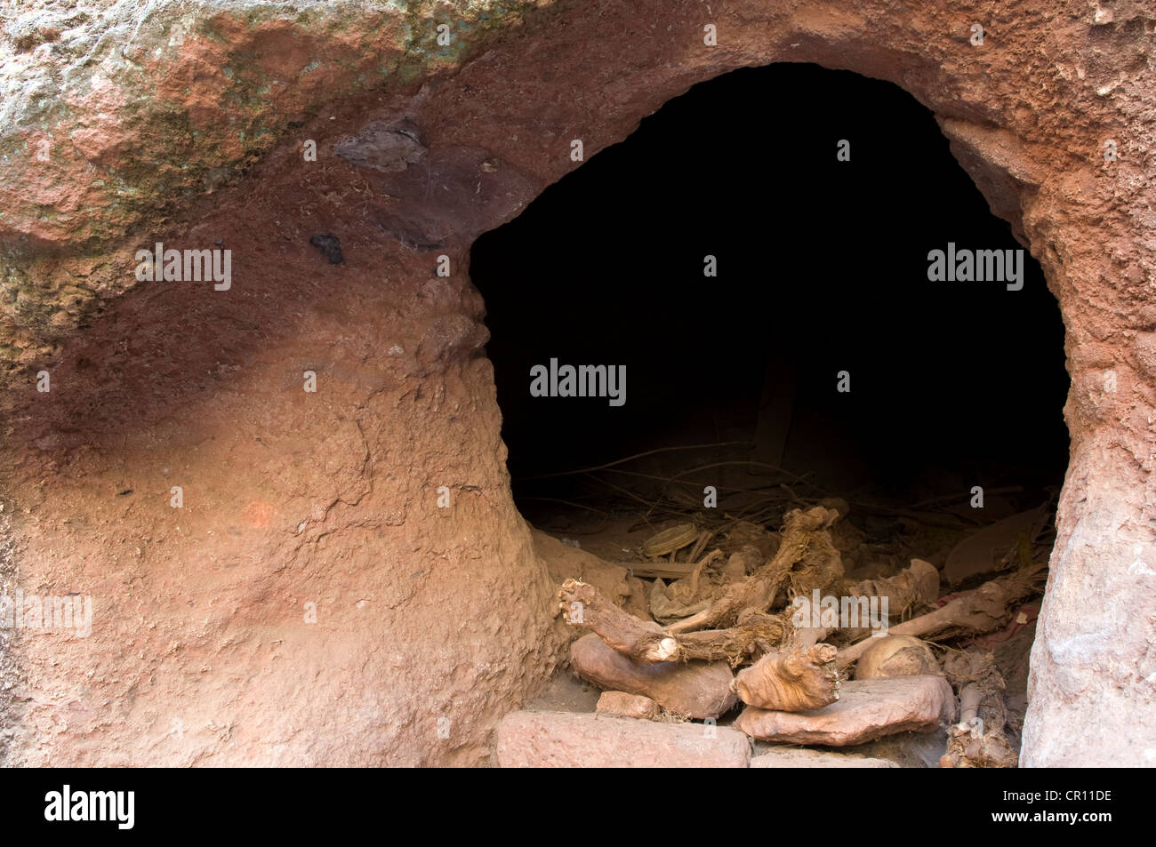 Ethiopia Amhara Region Lalibela mummies in niche of Bet Giorgis ...