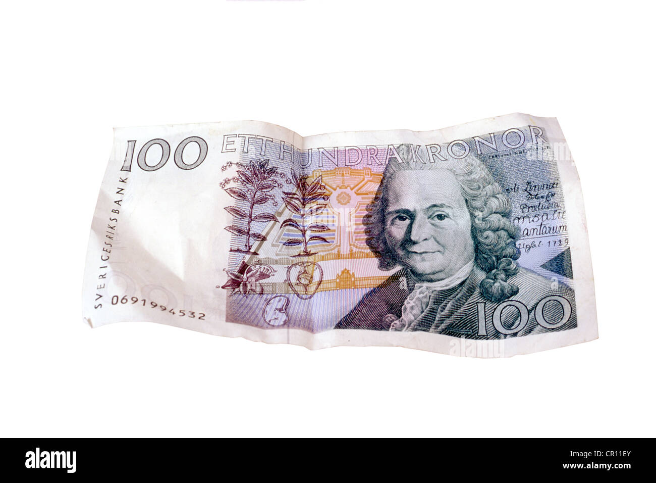 Swedish 100 kronor closeup on white background Stock Photo - Alamy