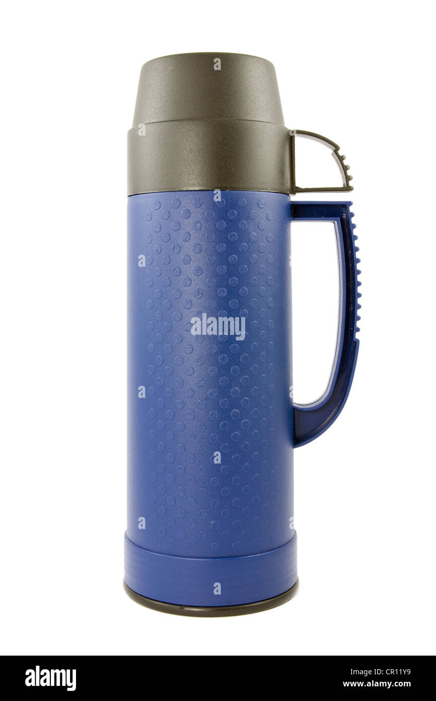 blue thermo flask on a white background Stock Photo - Alamy