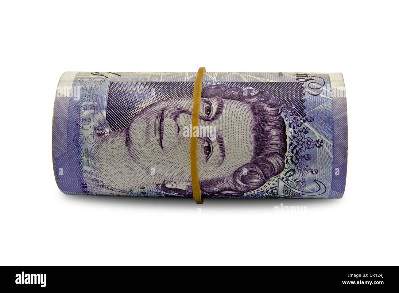 England money roll over a white background Stock Photo - Alamy