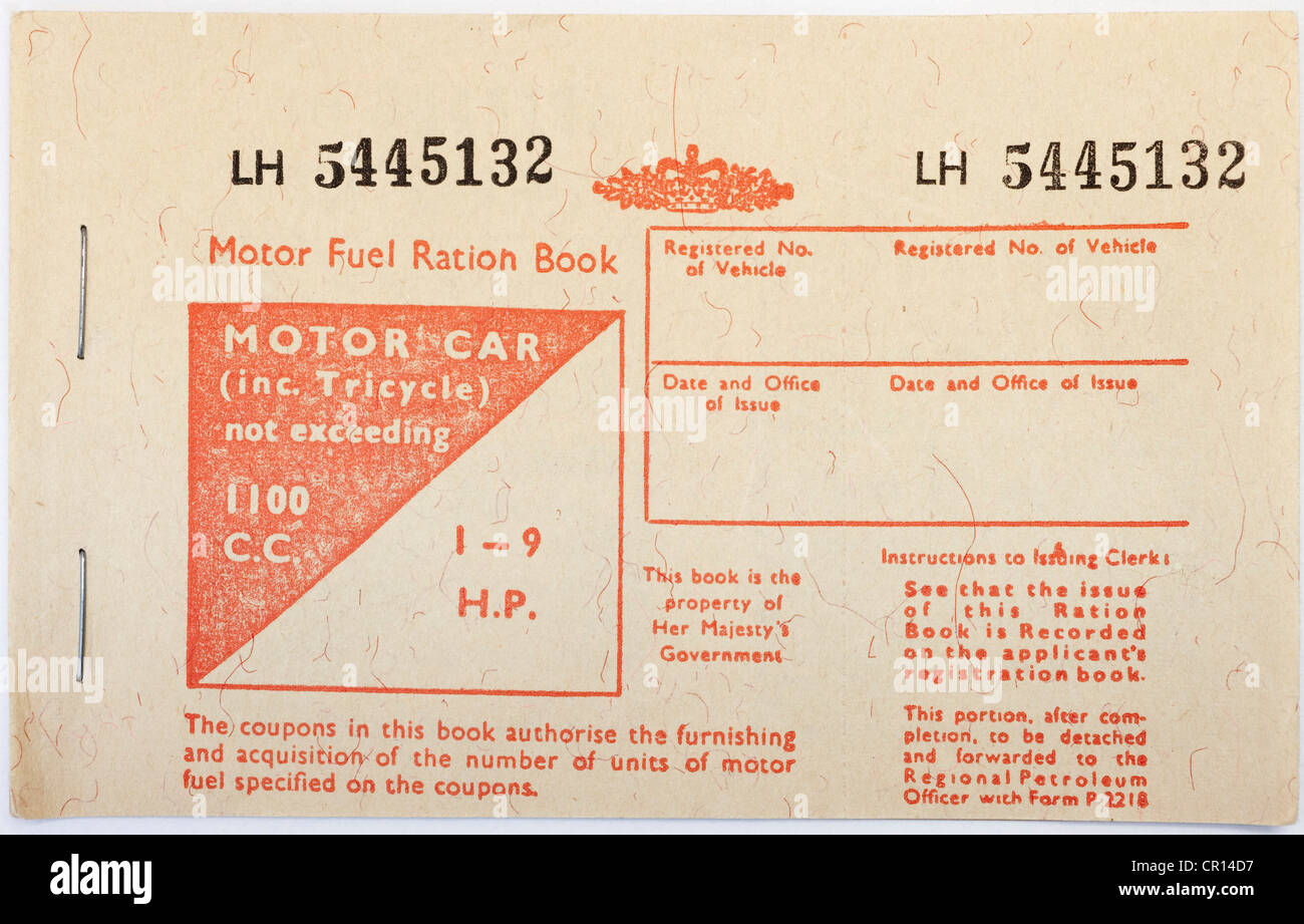 Motor fuel ration book car up to 1100cc Stock Photo - Alamy