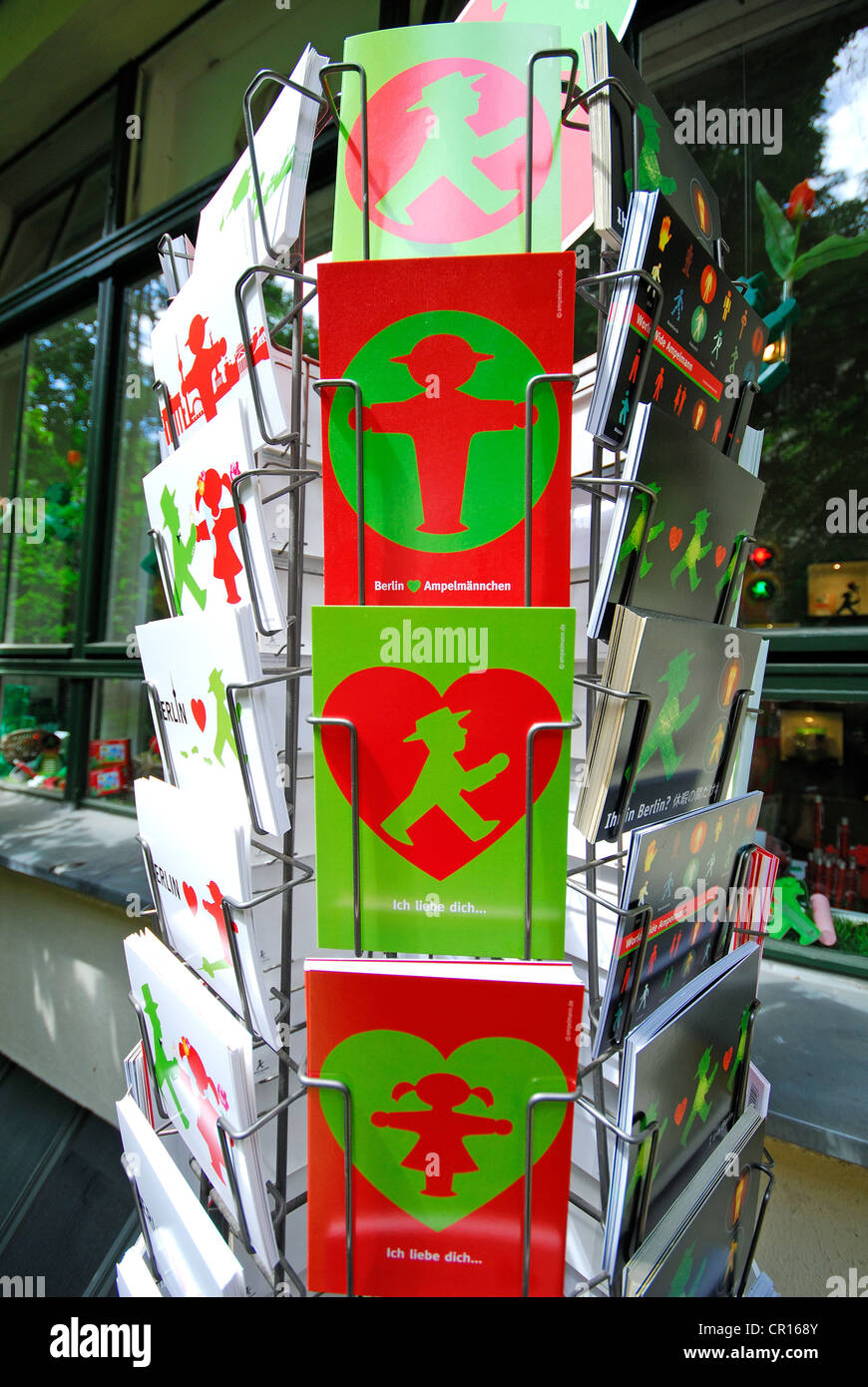 BERLIN, GERMANY. Ampelmann postcards at the Ampelmann Galerie shop in ...