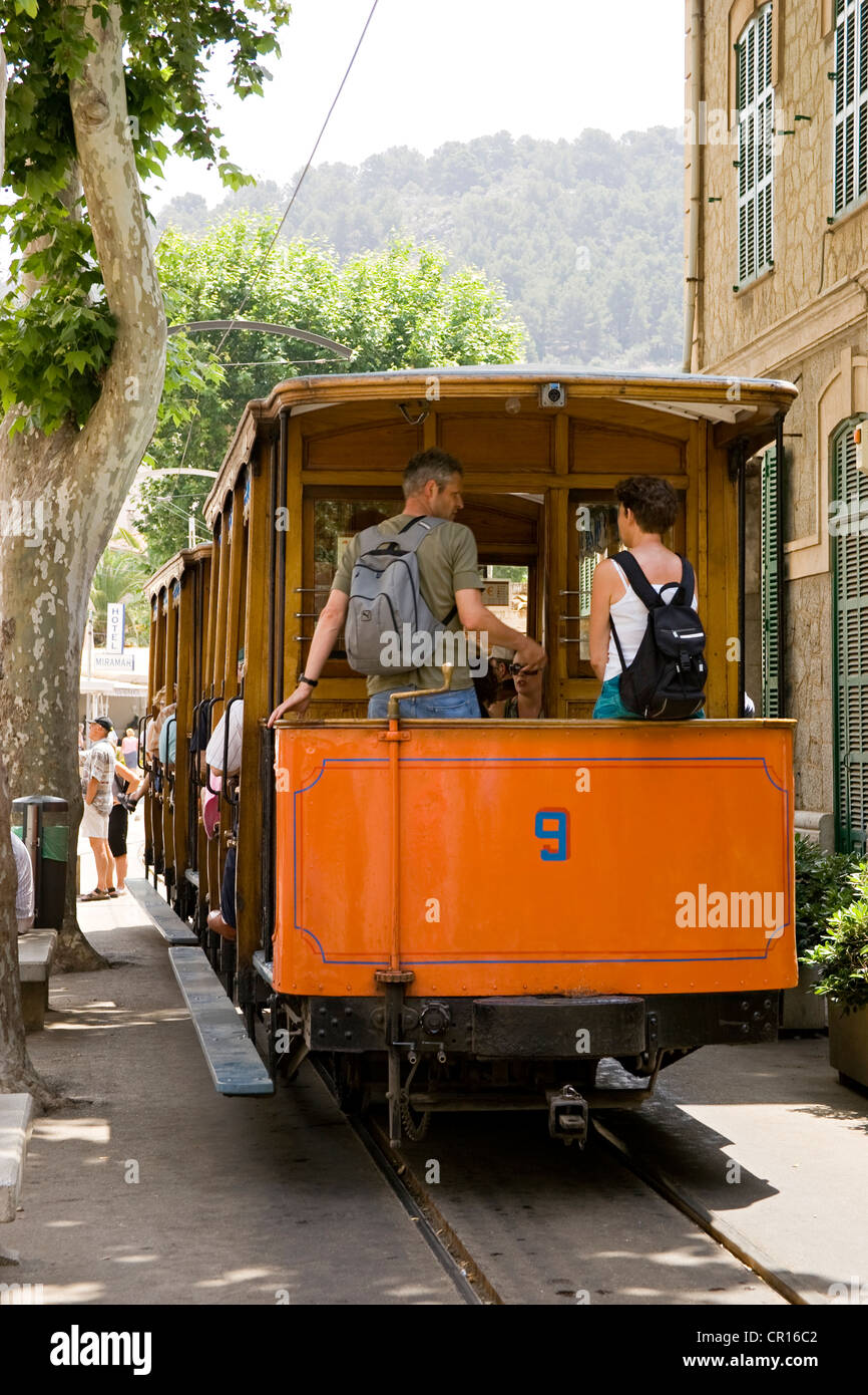 Spain, Balearic Islands, Majorca, Porto Soller, the red Lightning train ...