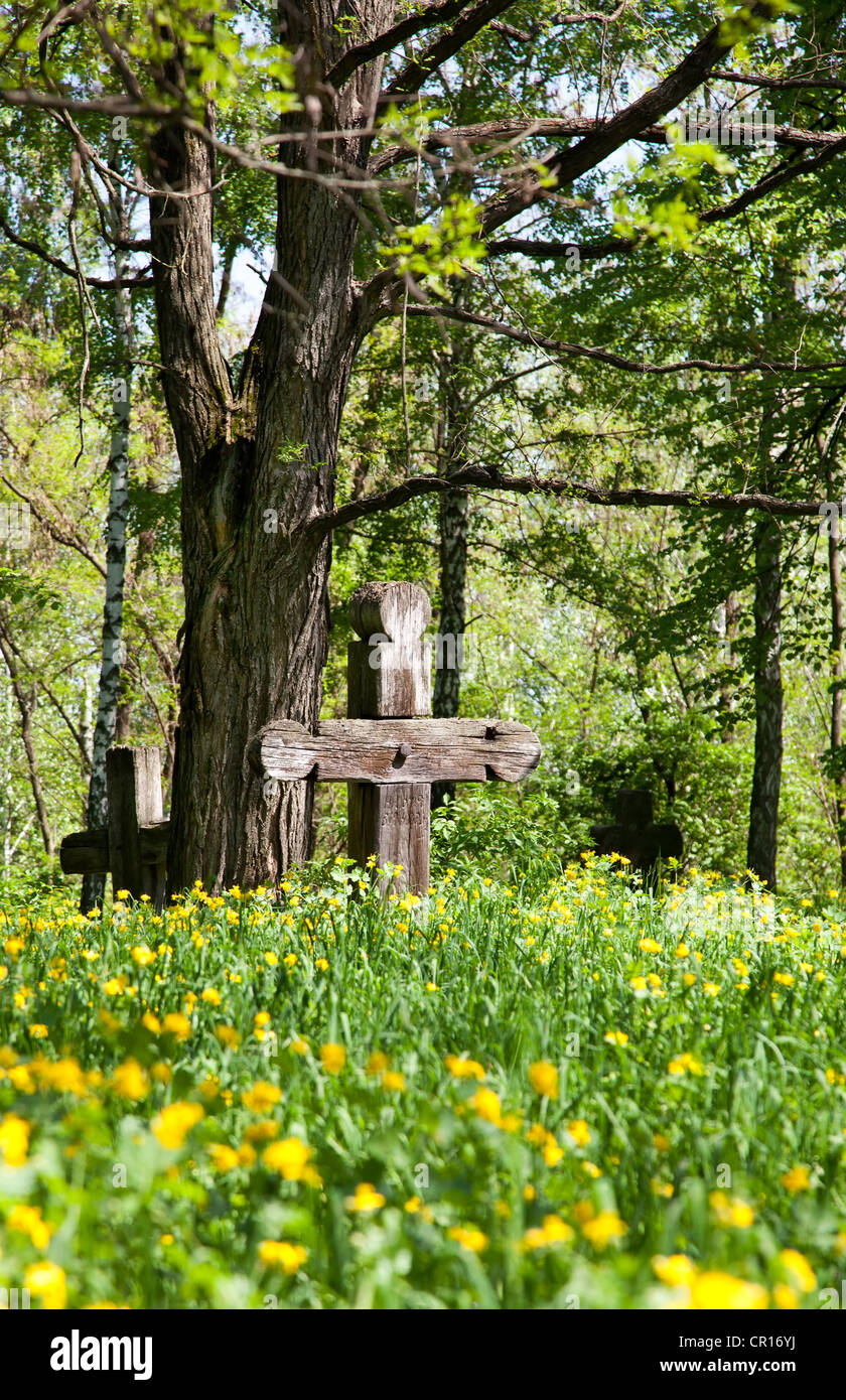 Wooden cross in summer field Stock Photo - Alamy
