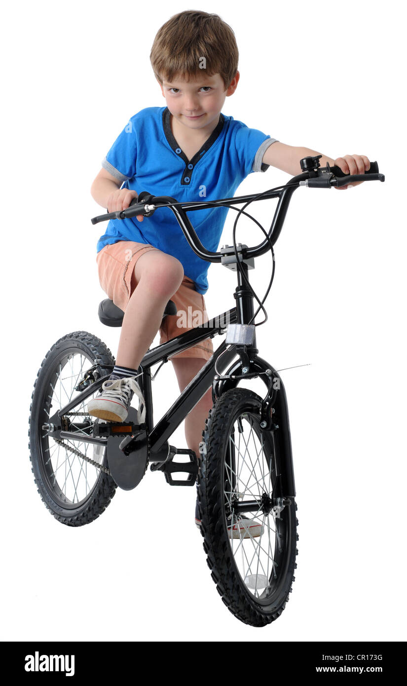 Boy on a bicycle on a white background, child cyclist Stock Photo - Alamy