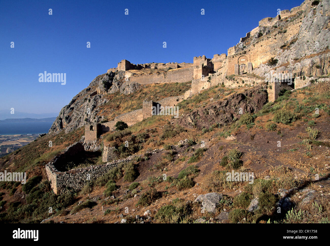 Greece, Peloponnese, Acrocorinth site, citadel of the ancient Corinth ...