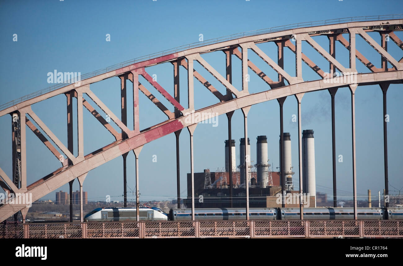 USA, New York, New York City, Bridge and smoke stacks Stock Photo - Alamy