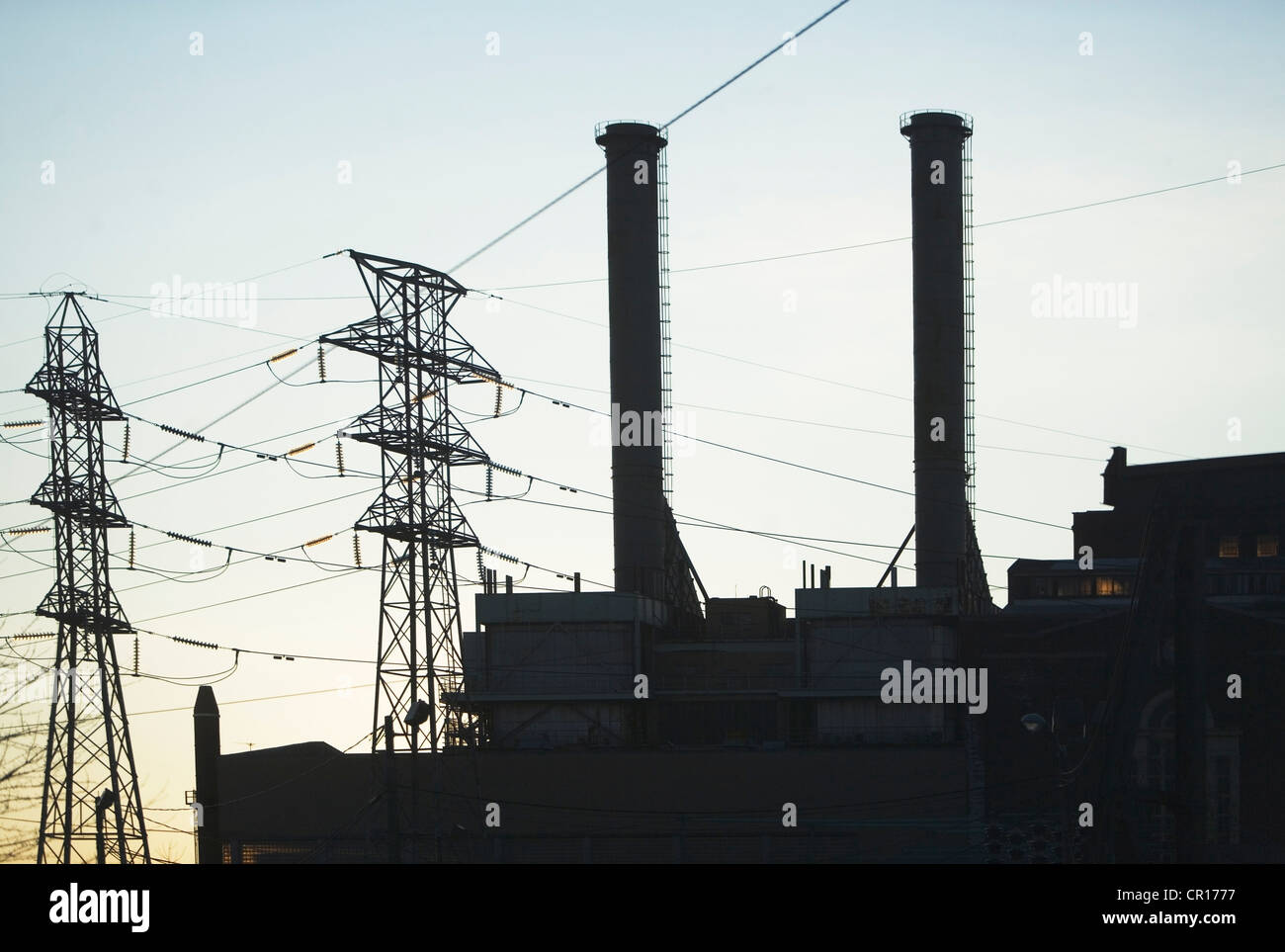 USA, New York, New York City, Power plant and pylons Stock Photo - Alamy