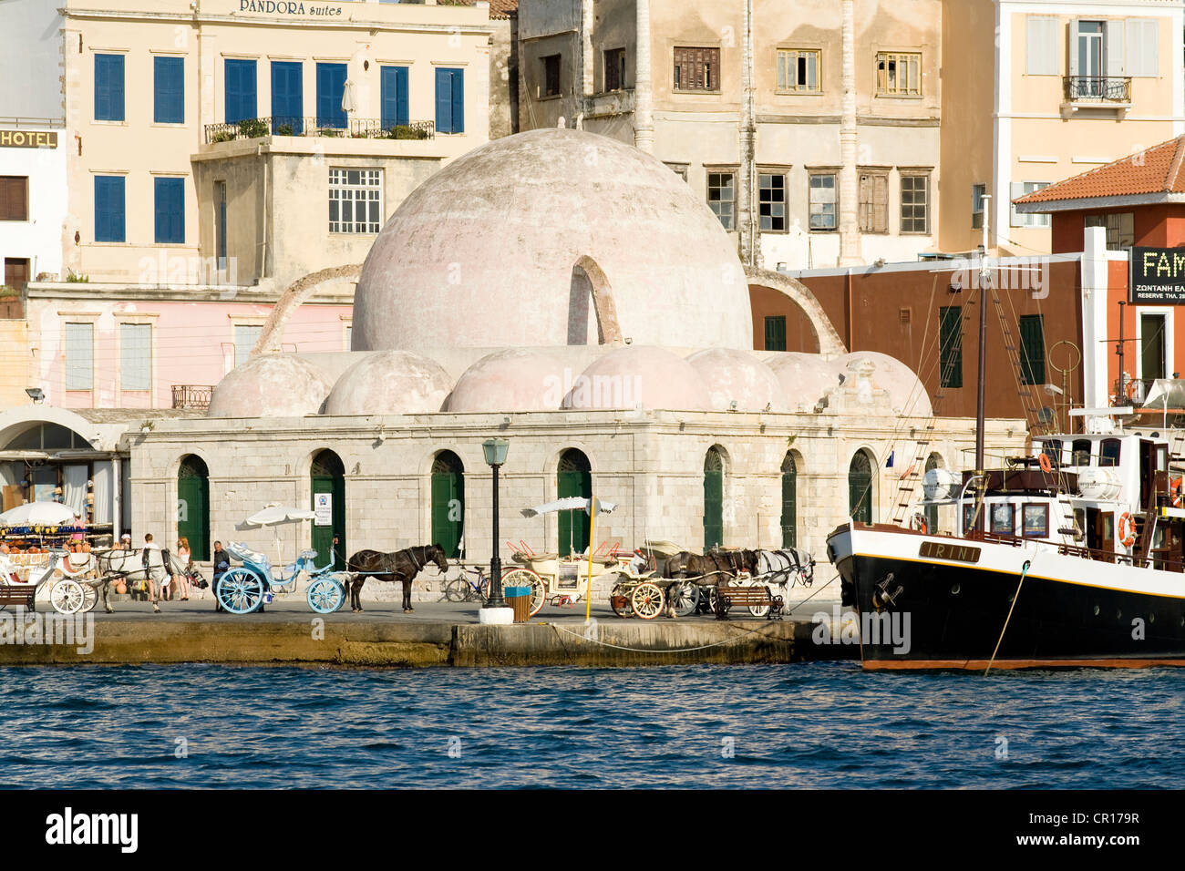 Greece, Creta, Chania, Mosque of the Janissaries on the harbour Stock ...