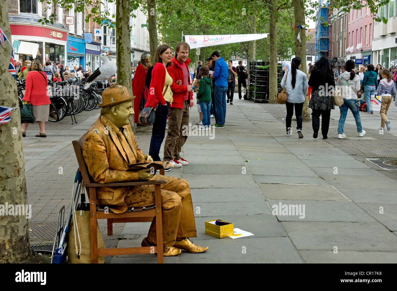 Street performer man busking at the buskers festival York North ...