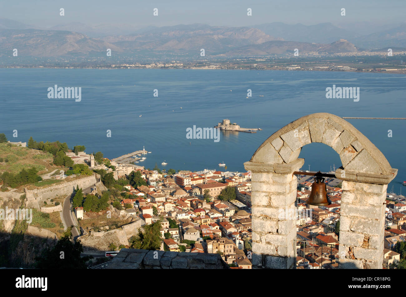 Greece, Peloponnese Region, Nauplie with the small island of Bourdzi ...