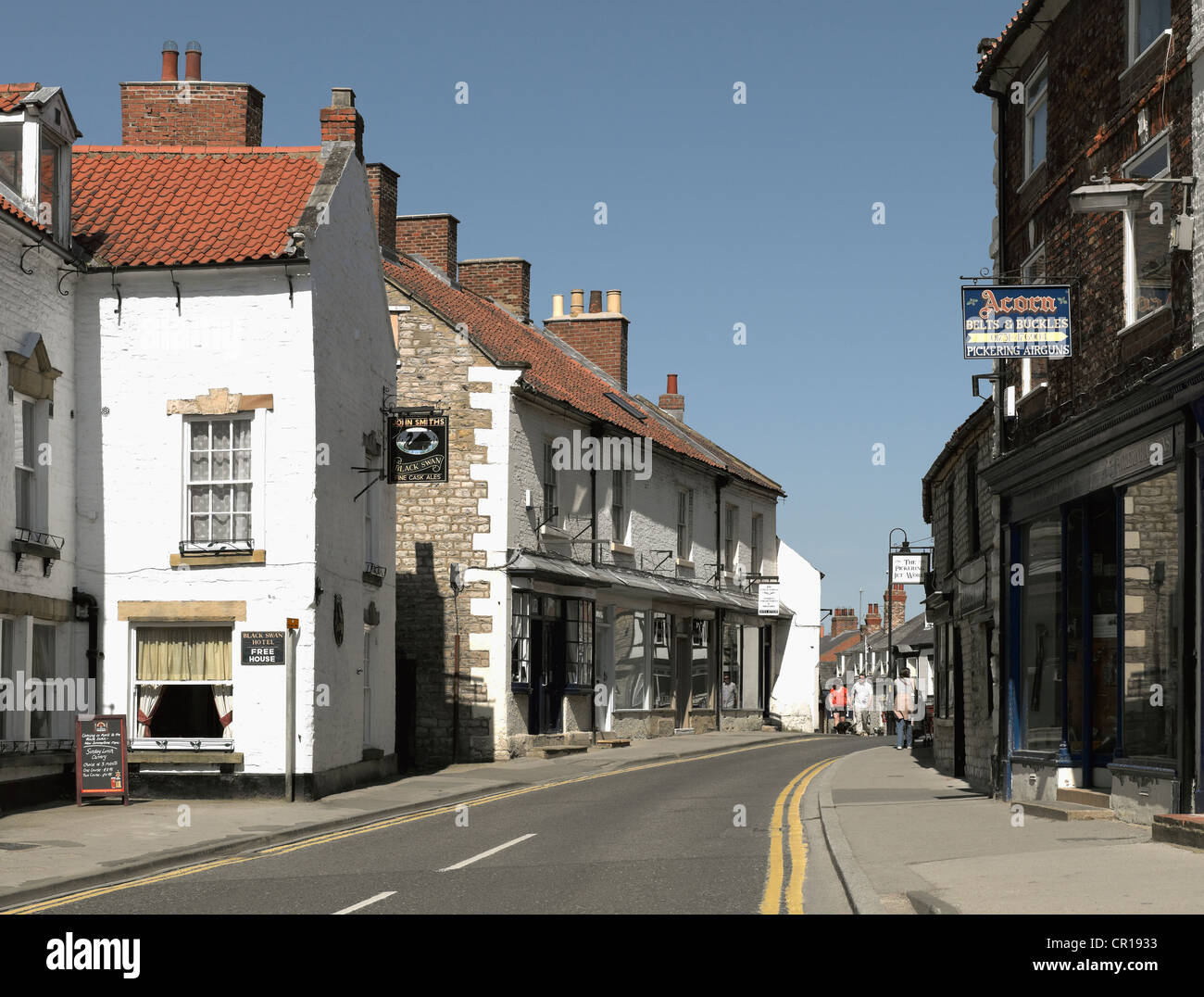 People walking in the town centre in summer Birdgate Pickering North ...
