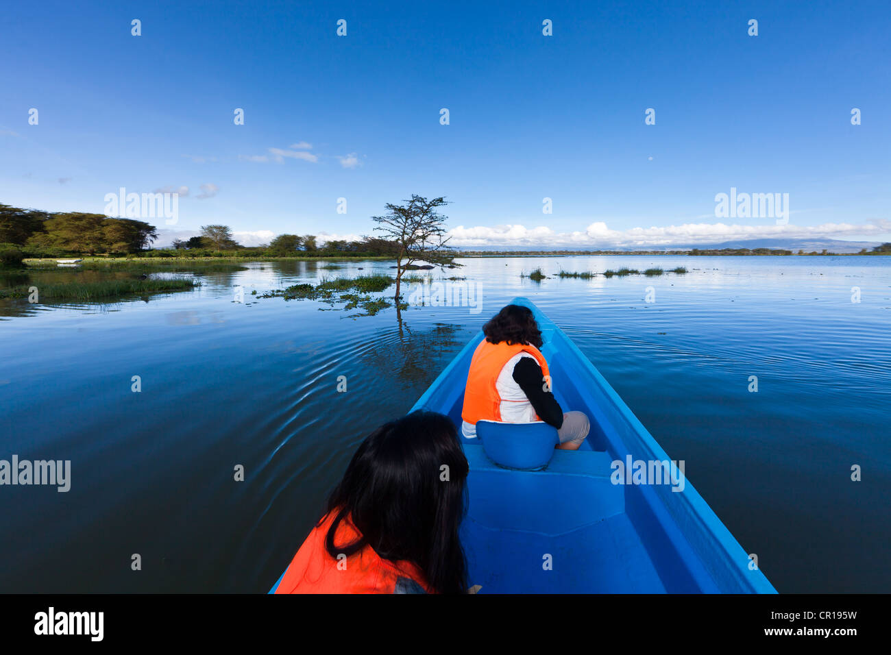 Boat with tourists on Lake Naivasha, Kenya, East Africa, Africa ...