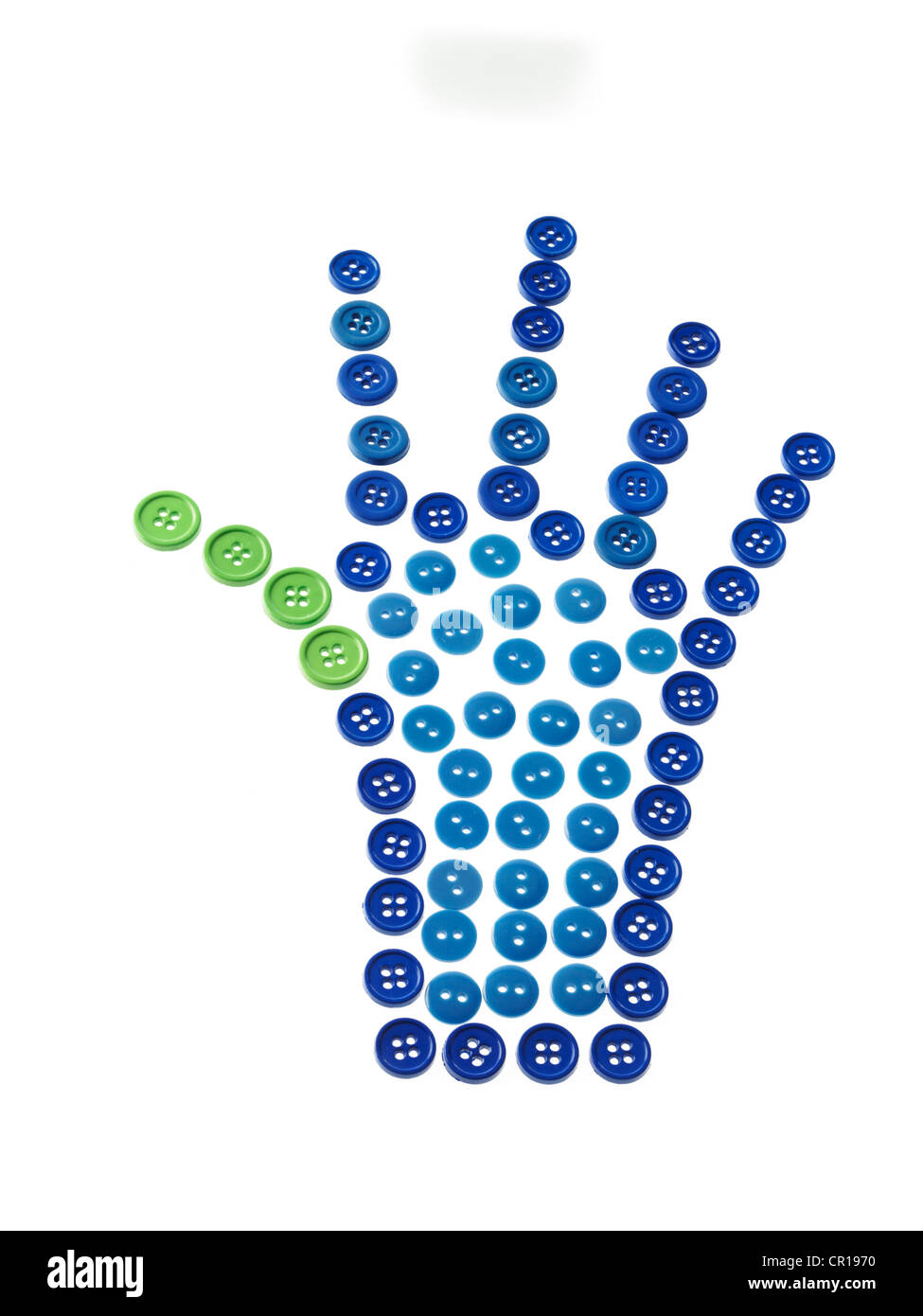 Studio shot of blue and green buttons arranged in human hand Stock ...