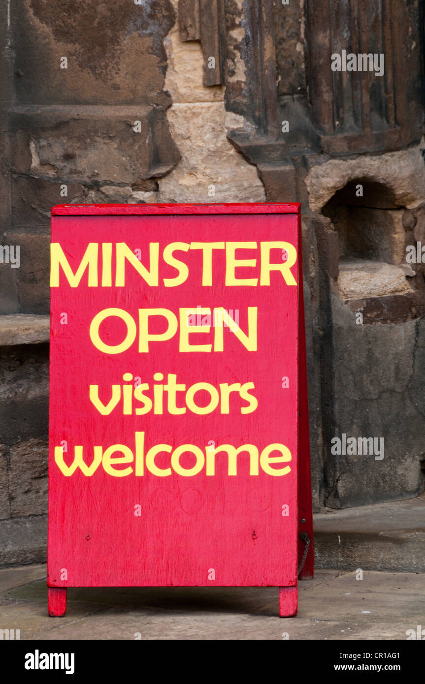 Minster Open Visitors Welcome sign outside a Norfolk church Stock Photo ...