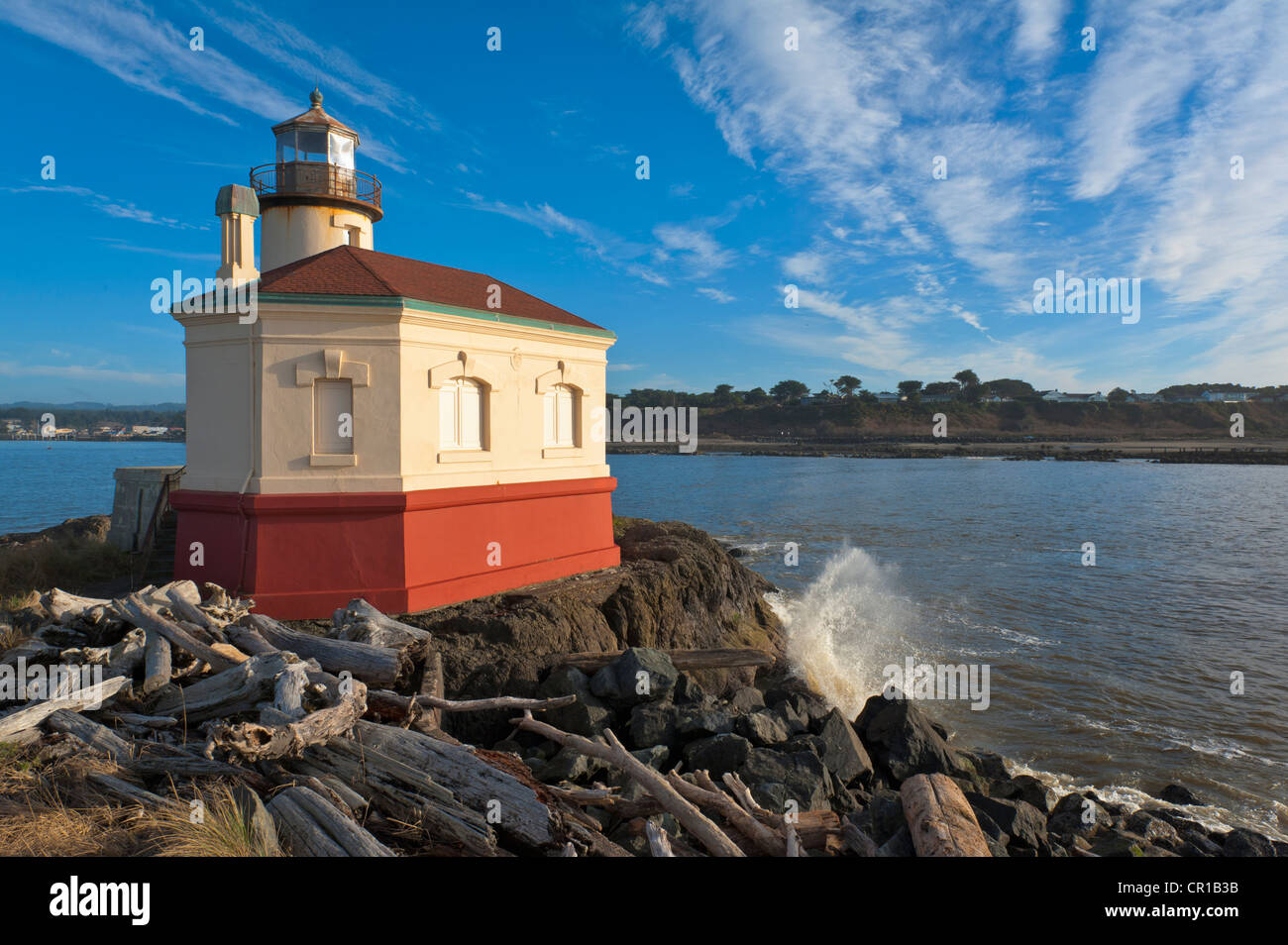 USA, Oregon, Coos County, Coquille River, Small lighthouse Stock Photo ...