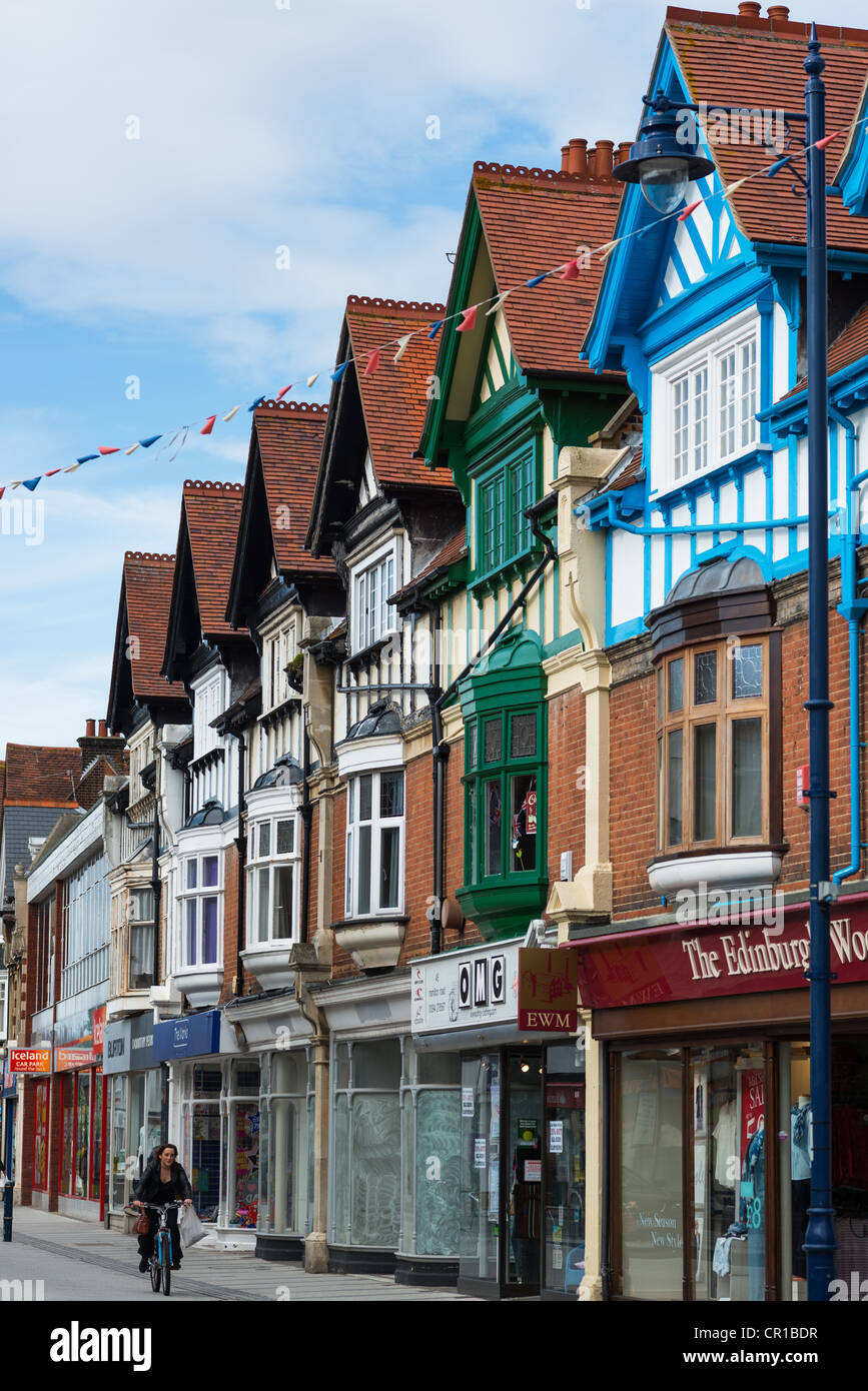 British pedestrianised Hamilton road shopping front portrait view scene ...