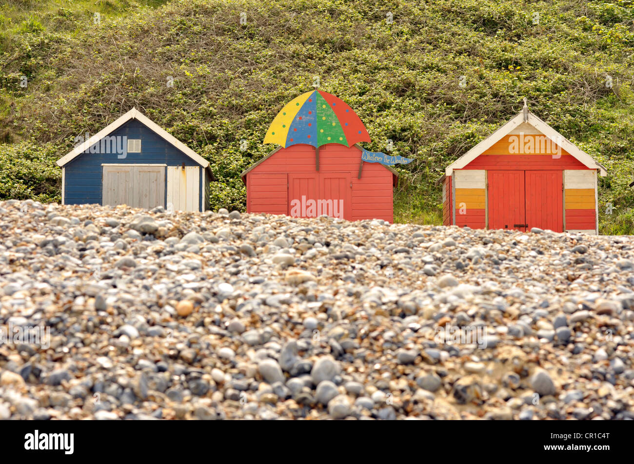 Traditional seaside beach huts along Cromer's East beach in North ...
