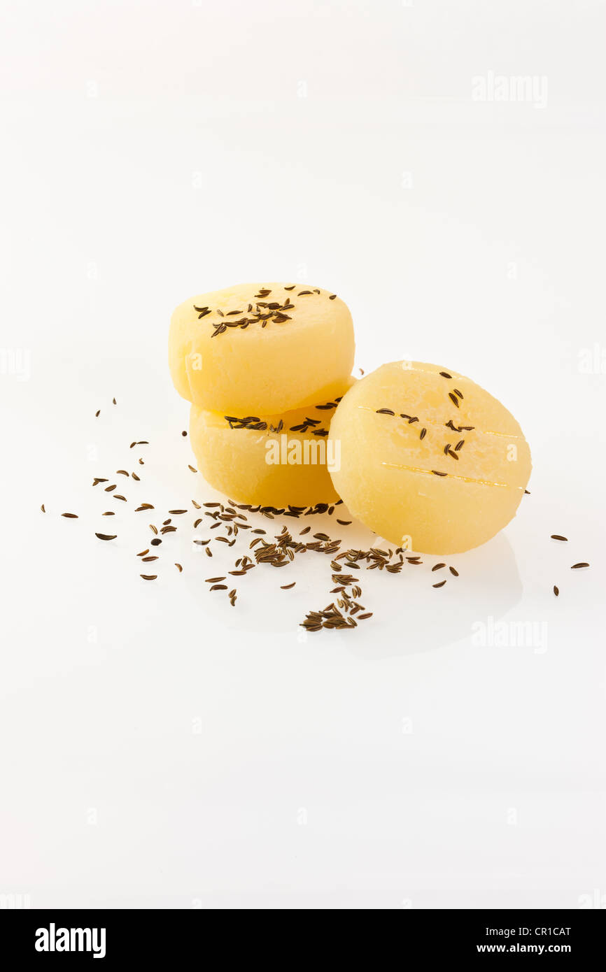 Traditional food of Frankfurt, German hand cheese or Harz cheese with ...