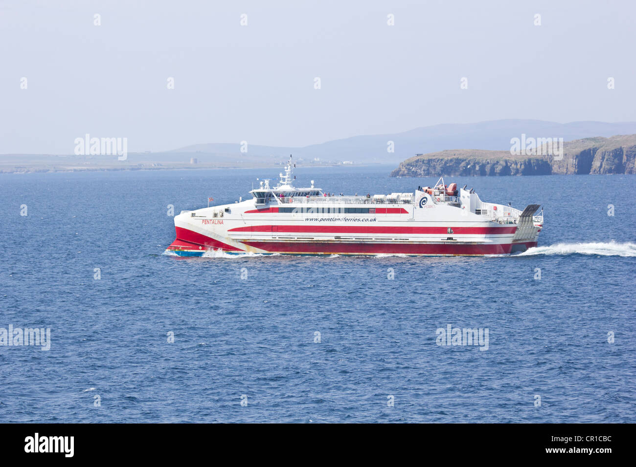 Hoxa Head, Orkney Islands, Scotland with catamaran Pentalina Stock ...