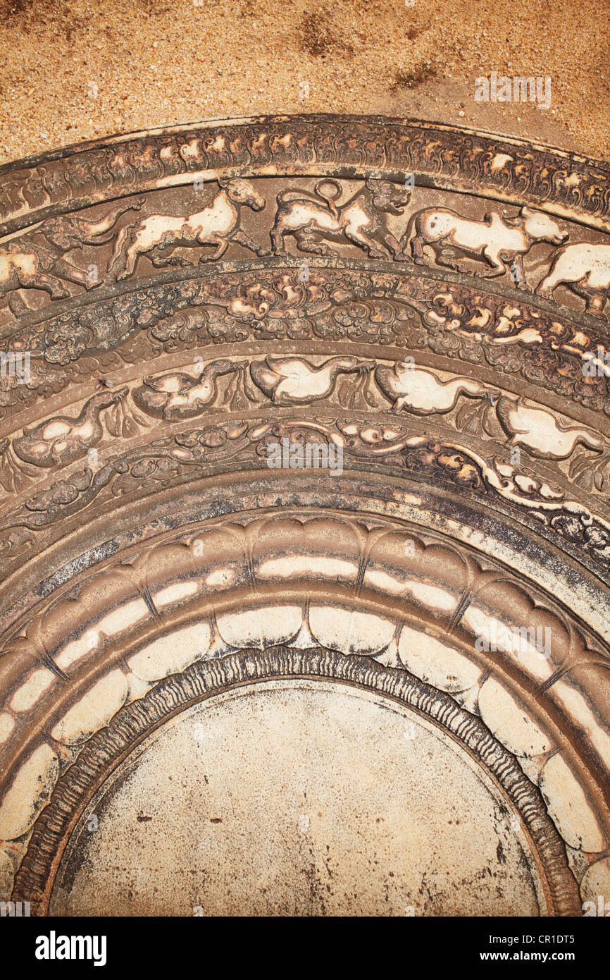 Moonstone at Mahasen's Palace, Northern Ruins, Anuradhapura, (UNESCO ...