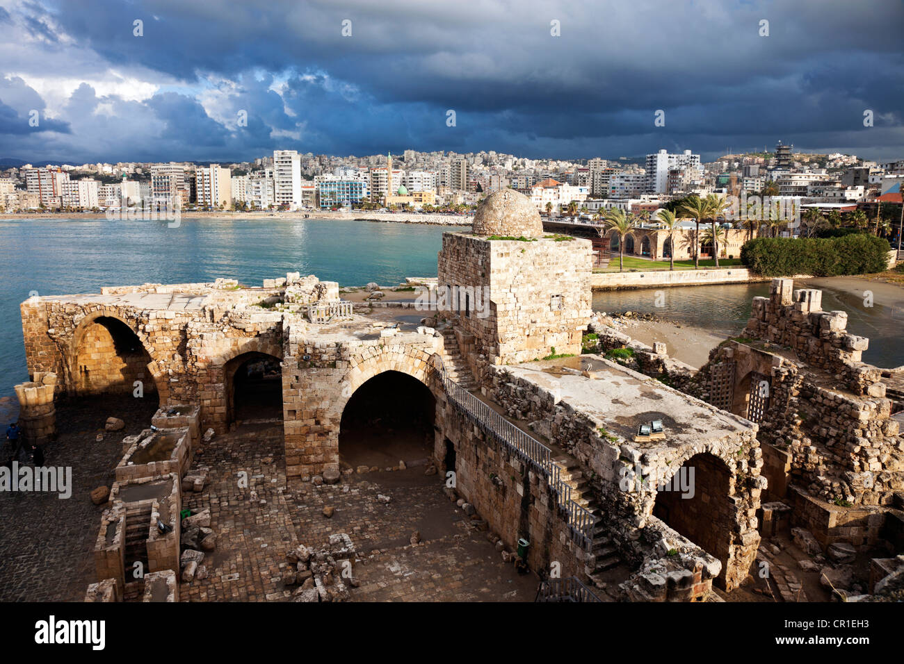 Lebanon, Sidon, Sidon Sea Castle with city panorama Stock Photo - Alamy