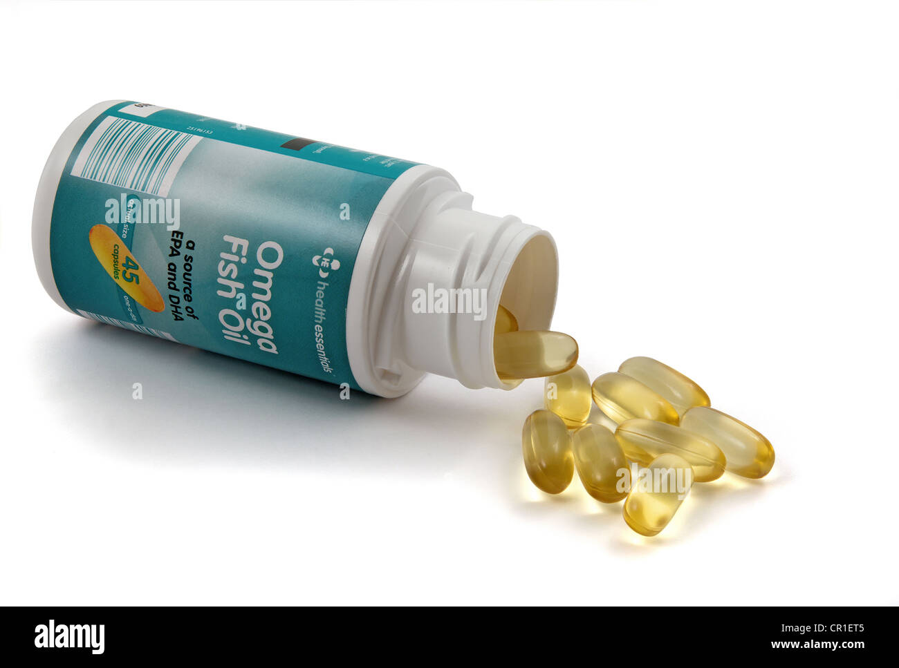 A bottle of Omega 3 Fish oil capsules on a white background Stock Photo ...