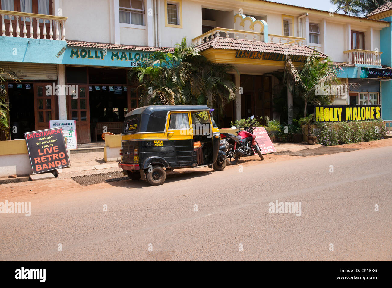 A tuk-tuk parked outside the Irish bar in Calangute Goa India Stock ...