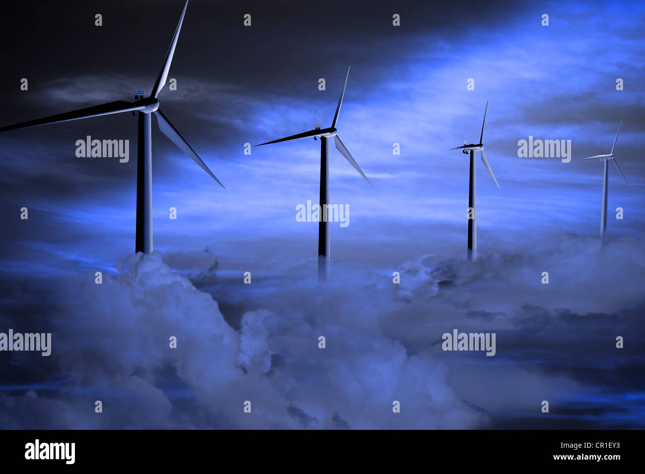 Wind turbines among clouds Stock Photo - Alamy