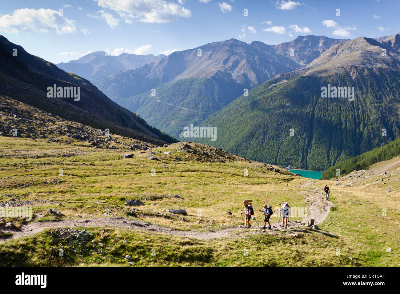 Hikers ascending to the Similaun Hut, Schnalstal Valley through ...