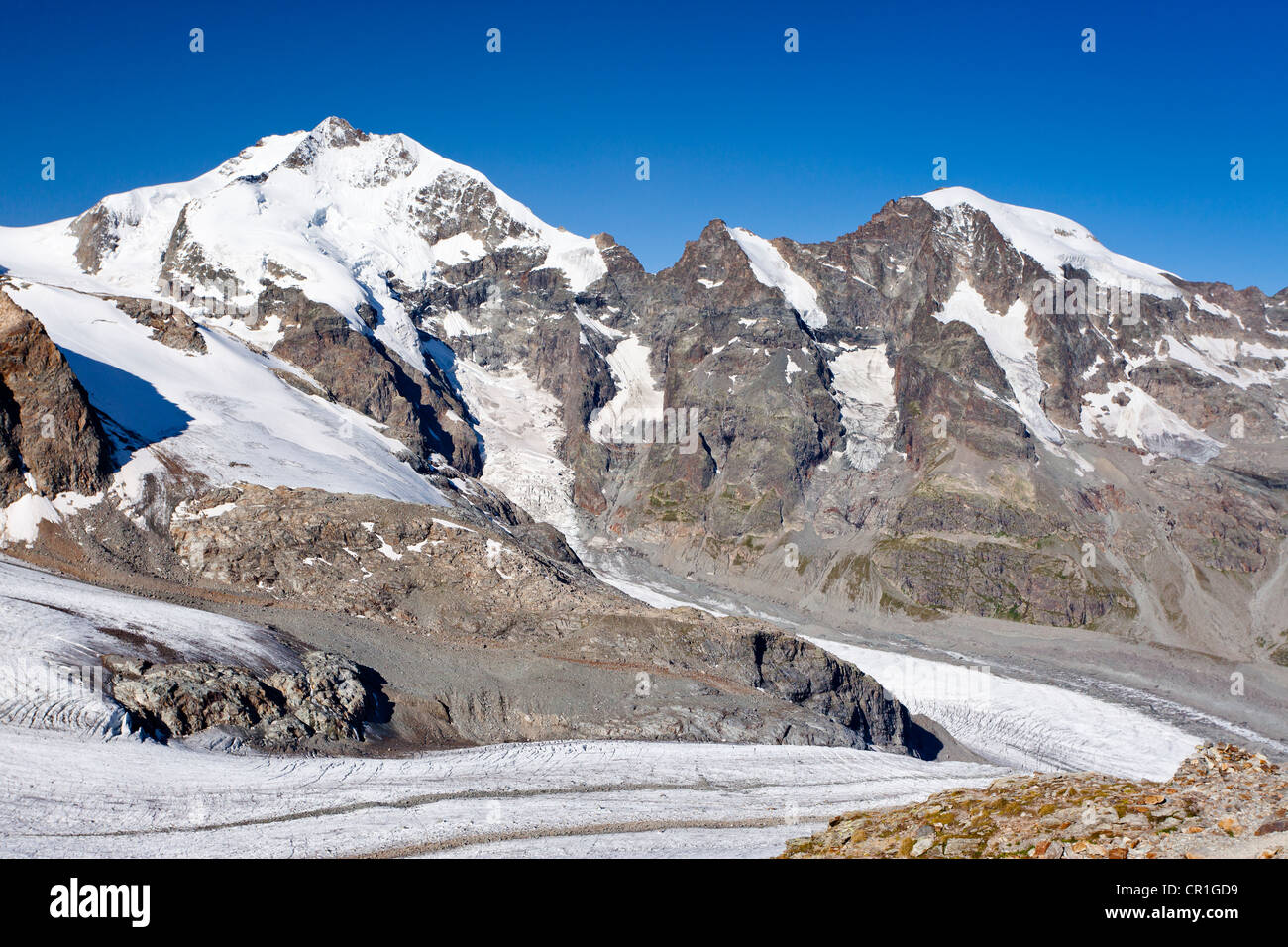 Summit of Bernina Mountain with Biancograt Ridge, summit of Morteratsch ...