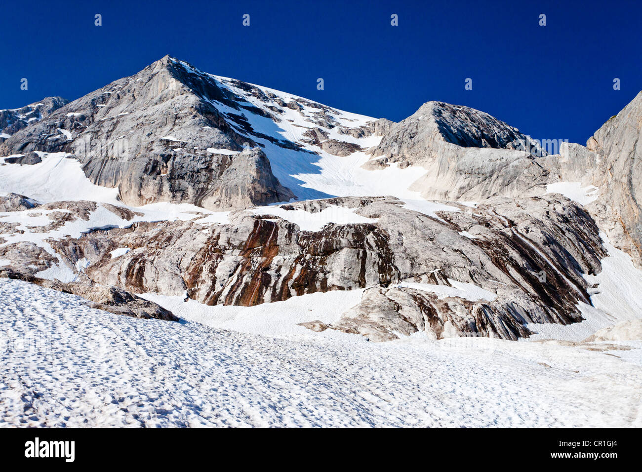 View during the ascent to Marmolada Mountain, Westgrat climbing route ...