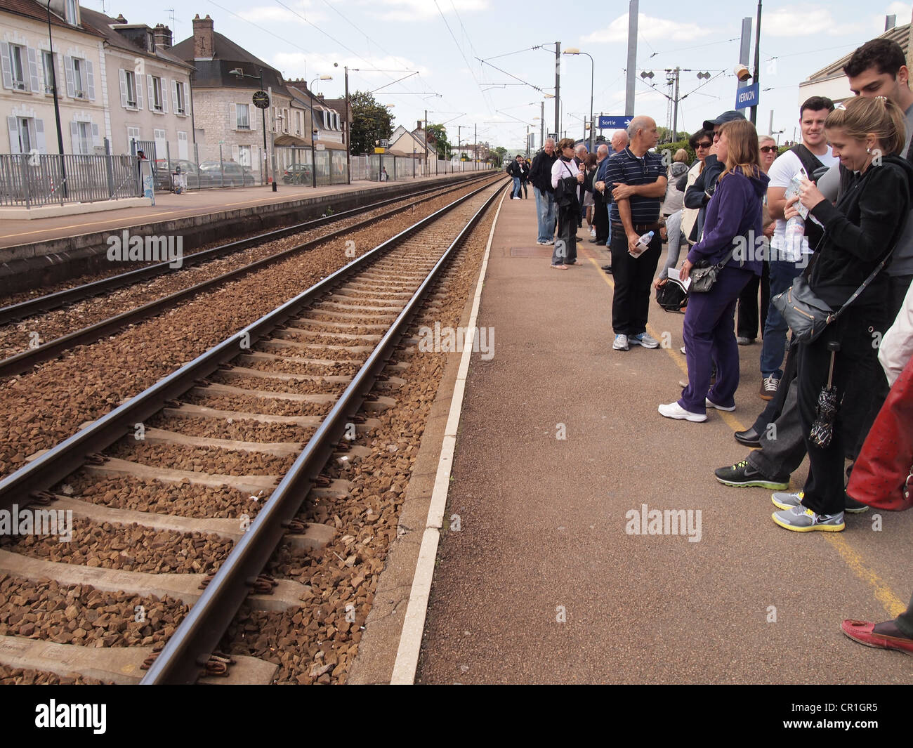 Giverny tourists await return train to Paris at SNCF Vernon Station ...