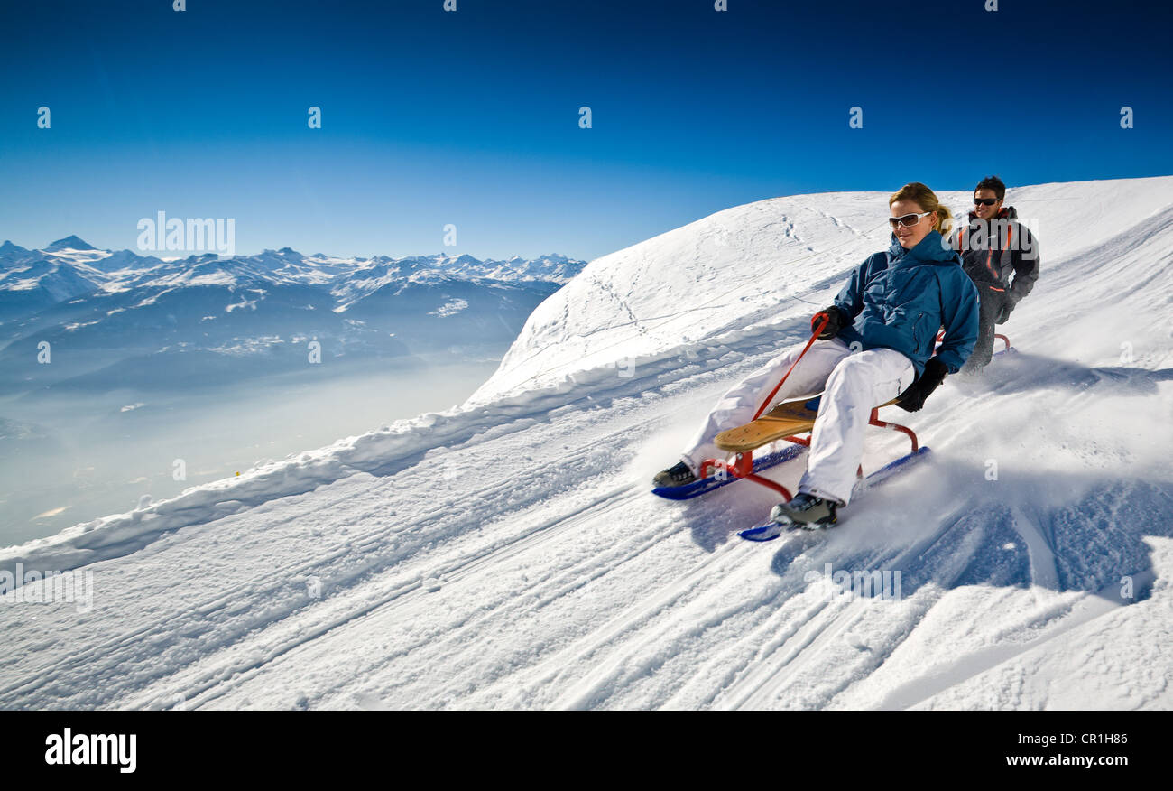 Switzerland, canton of Valais, Crans-Montana, Sledge slope Stock Photo ...