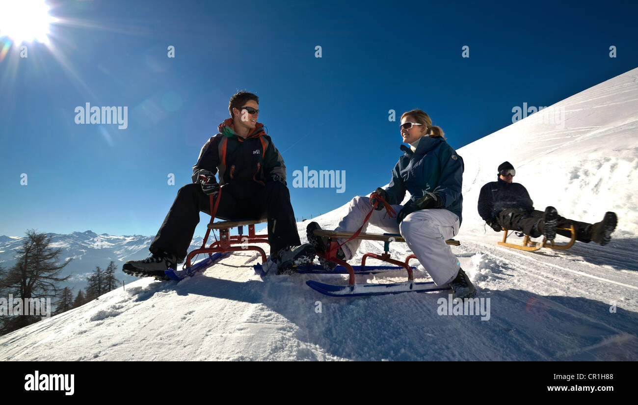 Switzerland, canton of Valais, Crans-Montana, Sledge slope Stock Photo ...
