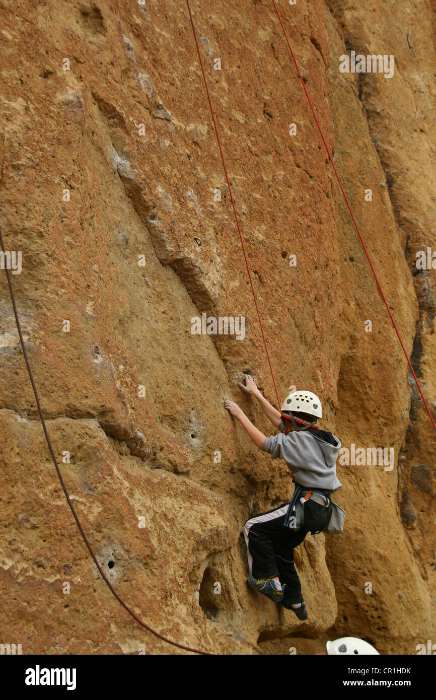 Climber on sheer rock face, Smith Rock State Park, Central Oregon Stock ...