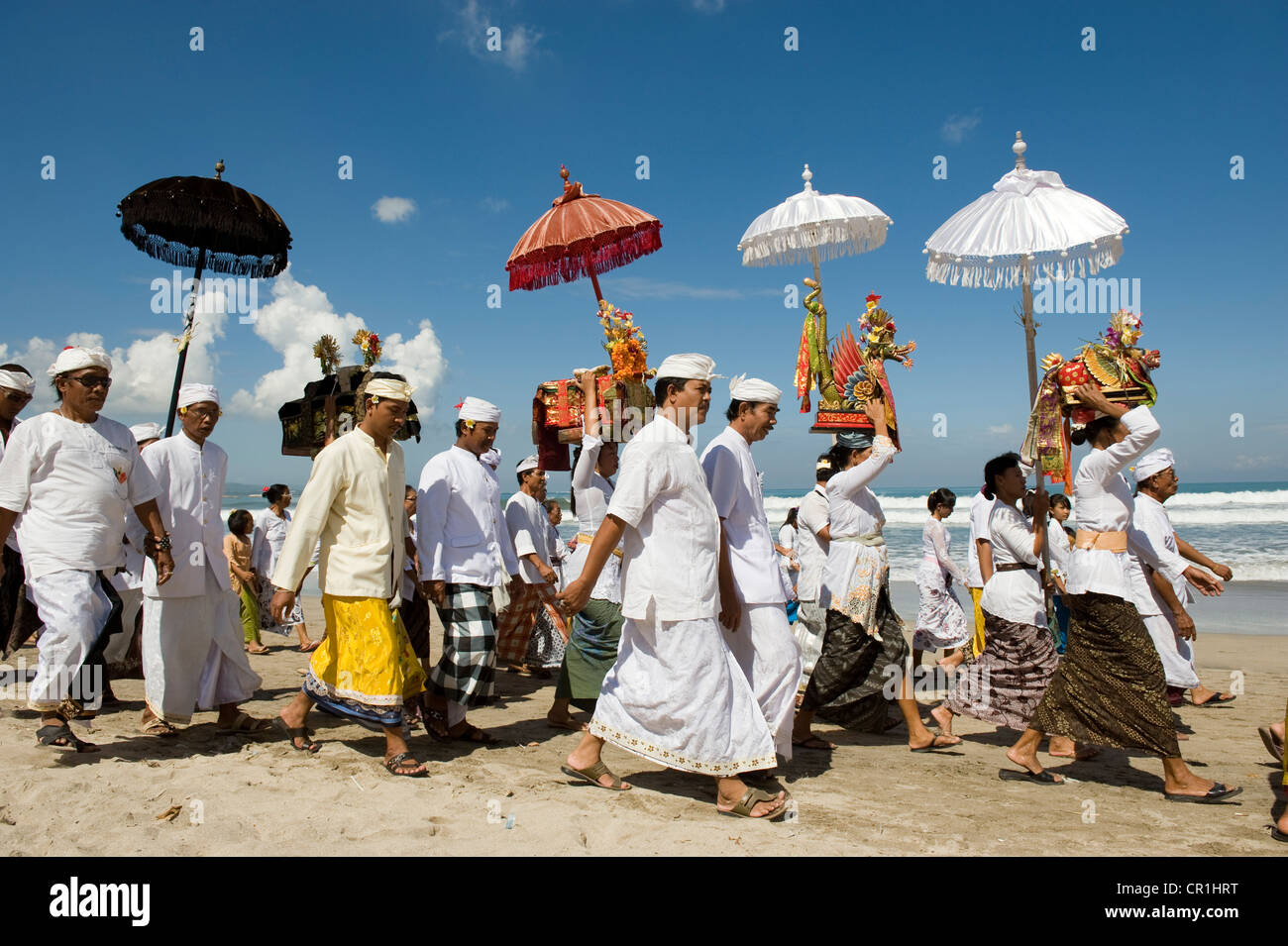 Indonesia, Bali, Melasti (cleansing ceremony) on Kuta Beach Stock Photo ...