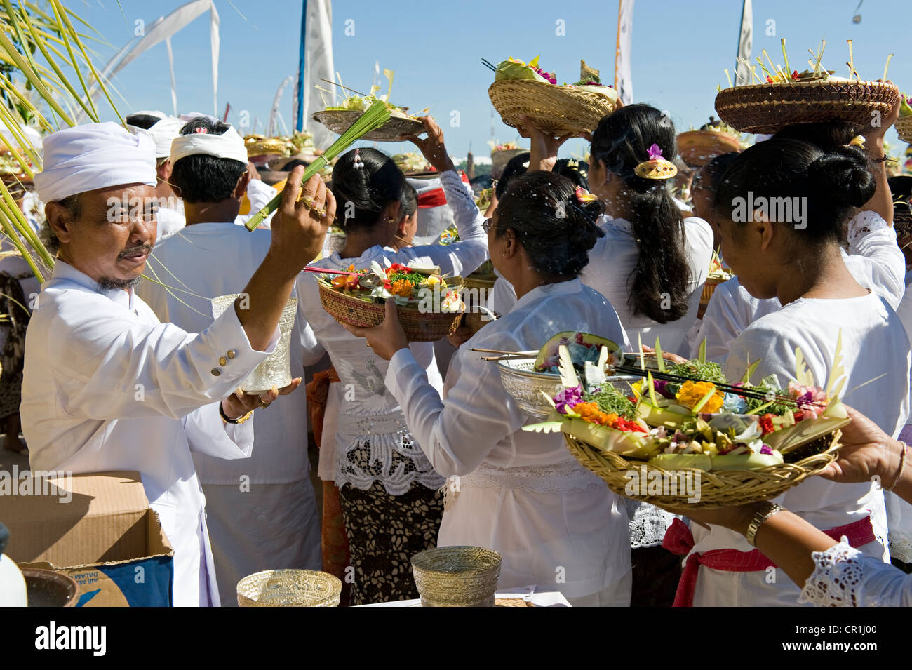 Indonesia, Bali, Melasti (cleansing ceremony) on the beach of Kuta ...