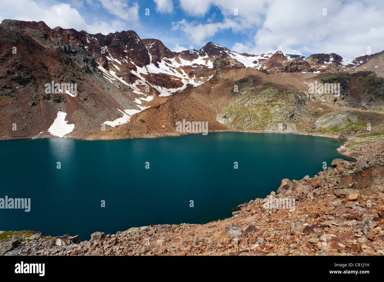 View of Lago Verde lake at the descent of Mt Zufrittspitze in Ulten ...