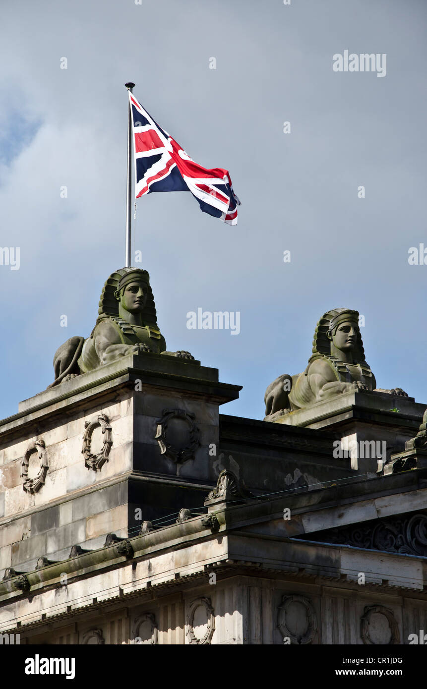The Union Jack flag flying above an art gallery in the centre of ...