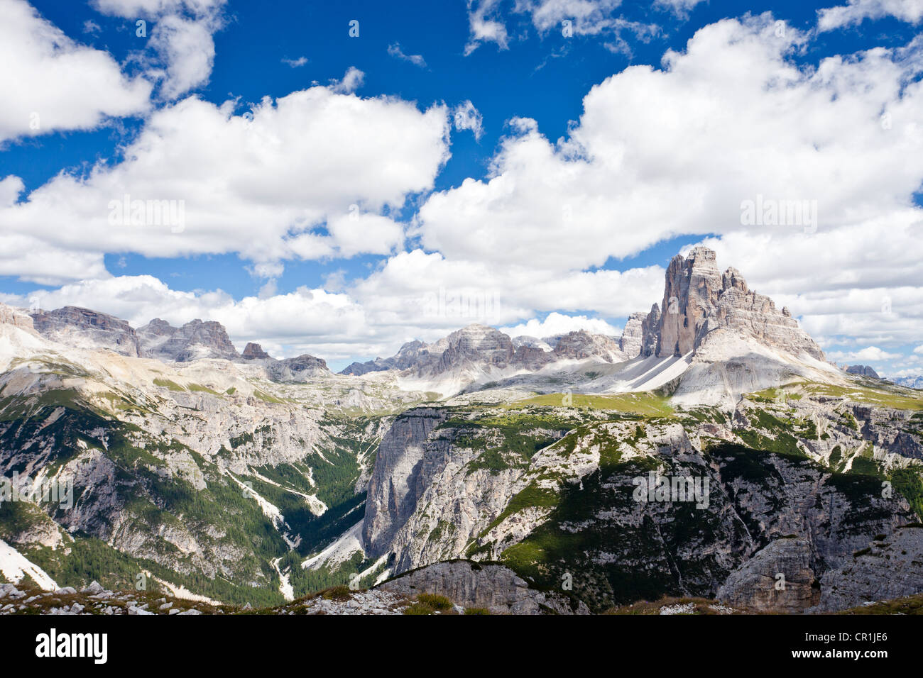 View from Monte Piano in the Alta Pusteria valley, Tre Cime di Lavaredo ...