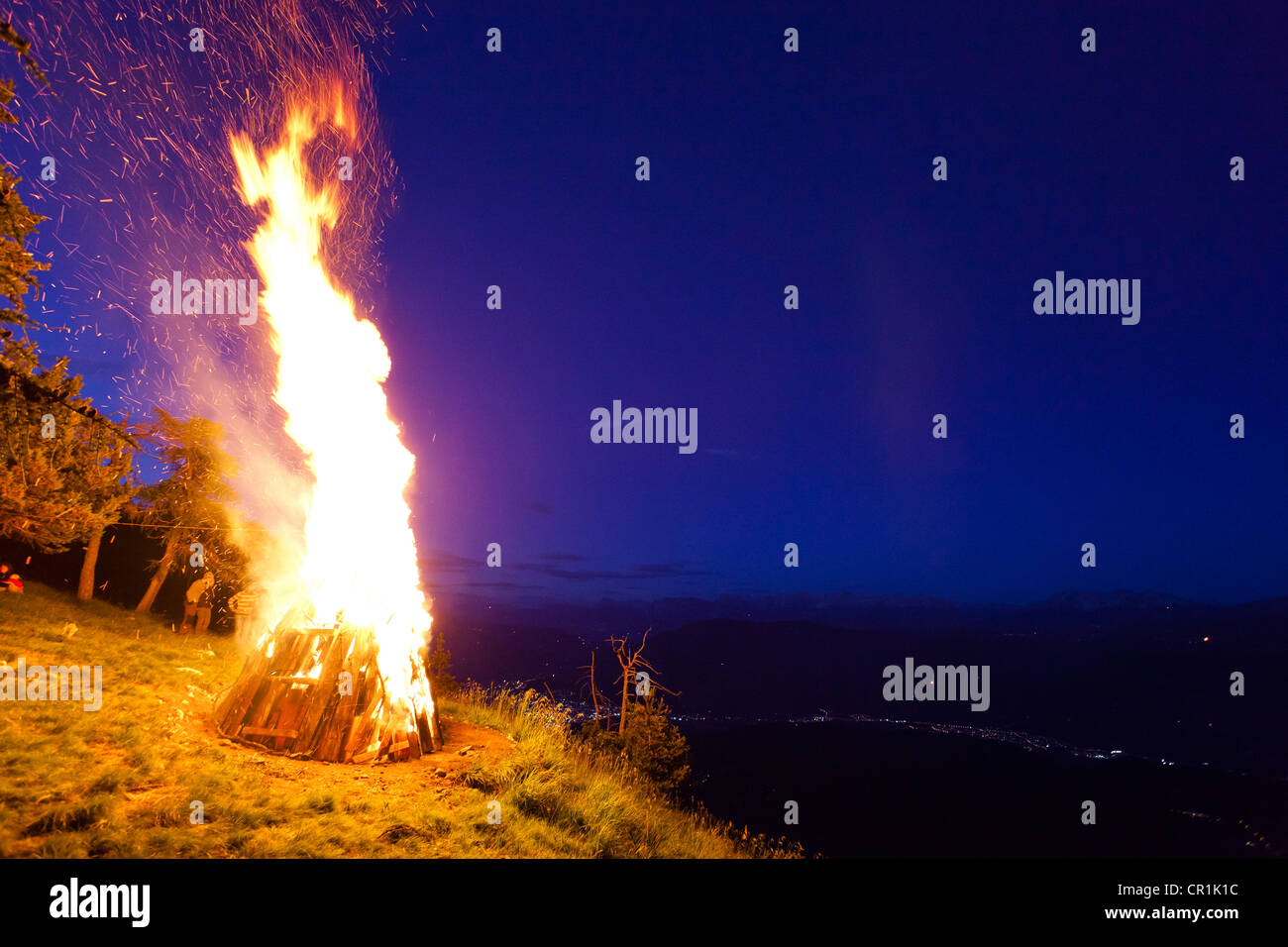 Sacred-Heart-fire, bonfire on the hill of the Little Penegal above ...