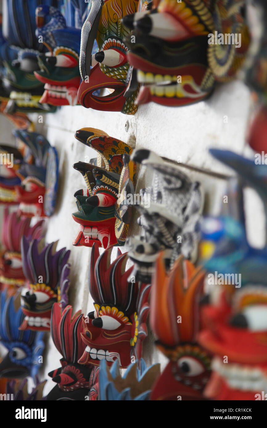 Traditional masks in arts and crafts shop, Galle, Southern Province ...
