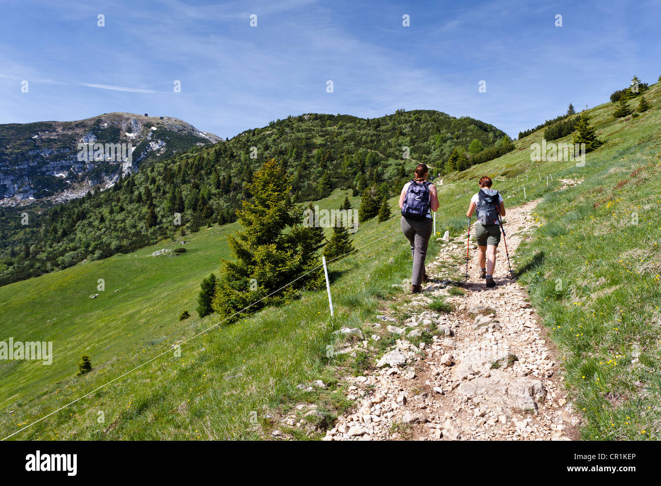 Mountaineers climbing Monte Altissimo mountain above Nago-Torbole, Lake ...