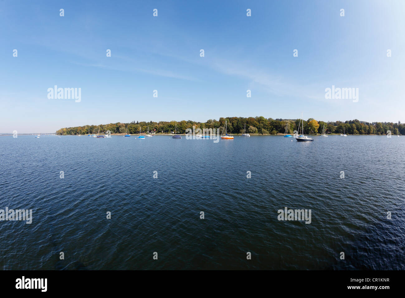 Ammersee Lake or Lake Ammer near Breitbrunn, five lakes region, Upper ...